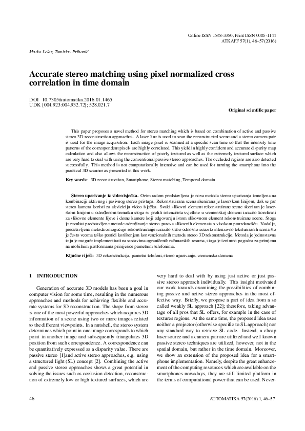 (PDF) Accurate stereo matching using pixel normalized cross correlation in time domain