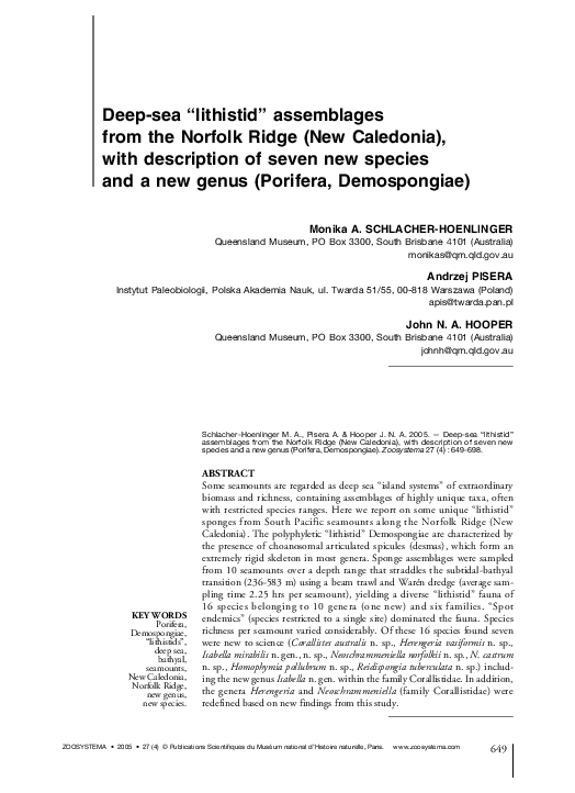 (PDF) Deep-sea" lithistid" assemblages from the Norfolk Ridge (New ...