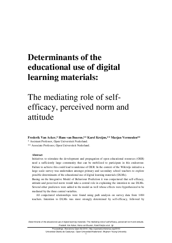 (PDF) Determinants of the educational use of digital learning materials: The mediating role of ...