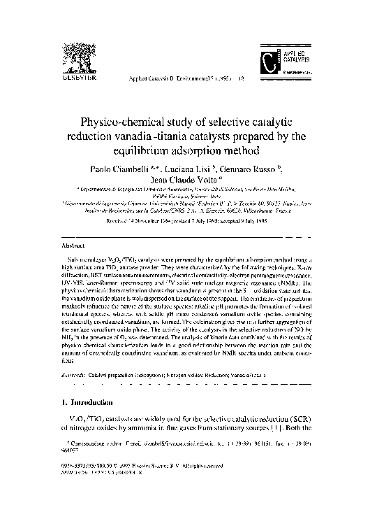 (PDF) Physico-chemical study of selective catalytic reduction vanadia ...