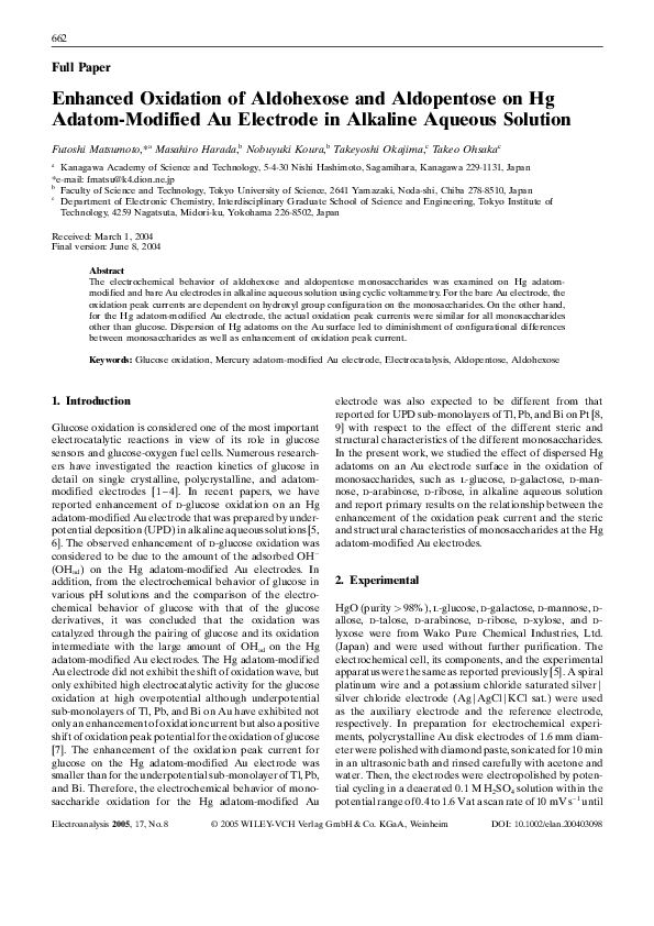 (PDF) Enhanced Oxidation of Aldohexose and Aldopentose on Hg Adatom-Modified Au Electrode in ...