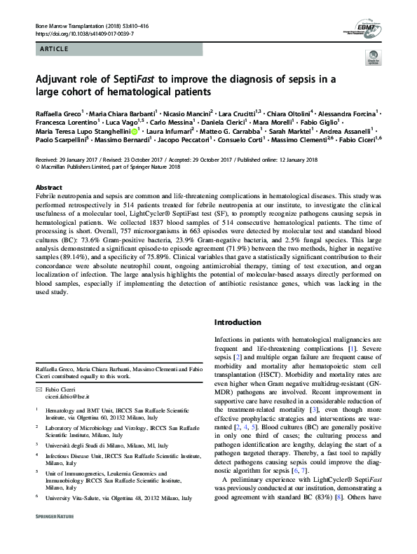 (PDF) Adjuvant role of SeptiFast to improve the diagnosis of sepsis in ...
