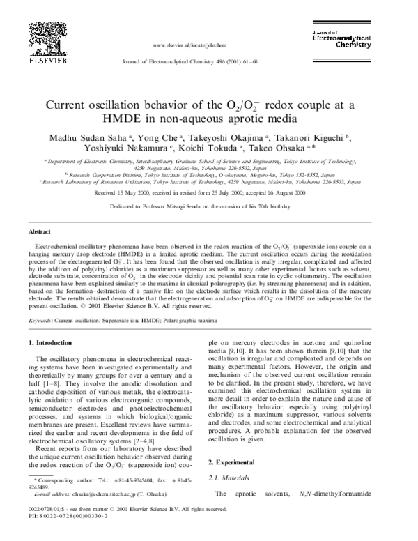 (PDF) Current oscillation behavior of the O2/O2− redox couple at a HMDE ...