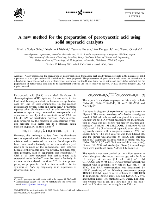 (PDF) A new method for the preparation of peroxyacetic acid using solid ...