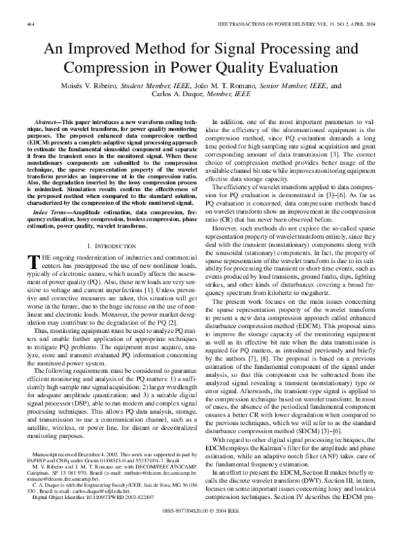 (PDF) An Improved Method for Signal Processing and Compression in Power ...