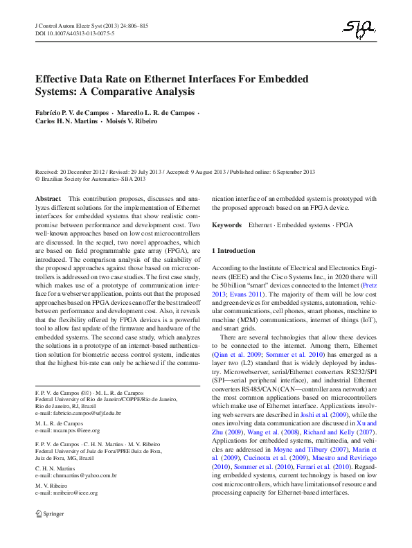 (PDF) Effective Data Rate on Ethernet Interfaces For Embedded Systems: A Comparative Analysis