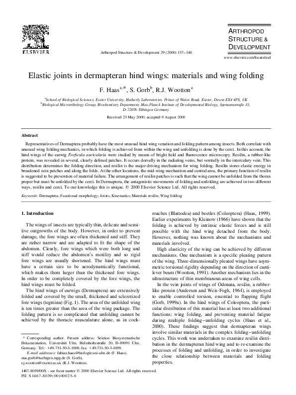 (PDF) Elastic joints in dermapteran hind wings: materials and wing ...