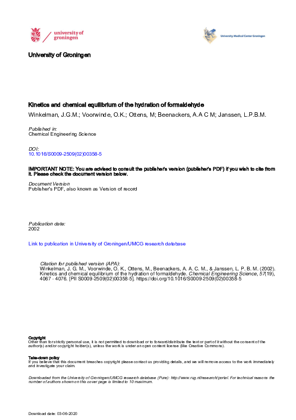 (PDF) Kinetics and chemical equilibrium of the hydration of formaldehyde