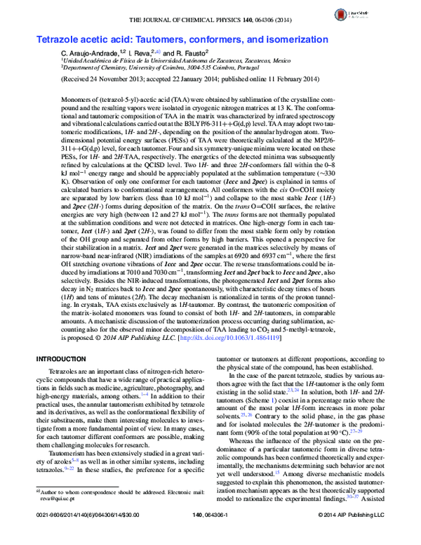 (PDF) Tetrazole acetic acid: Tautomers, conformers, and isomerization
