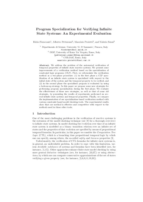 Pdf Program Specialization For Verifying Infinite State Systems An Experimental Evaluation
