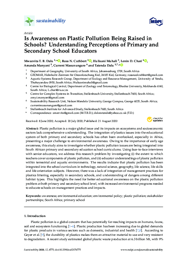 (PDF) Is Awareness on Plastic Pollution Being Raised in Schools ...