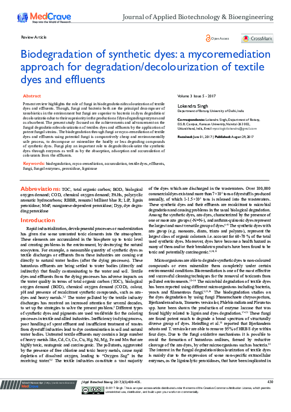 (PDF) Biodegradation of Synthetic Dyes: A Mycoremediation Approach for Degradation ...