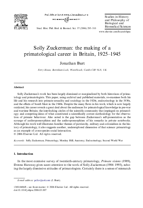 (PDF) Solly Zuckerman: the making of a primatological career in Britain ...