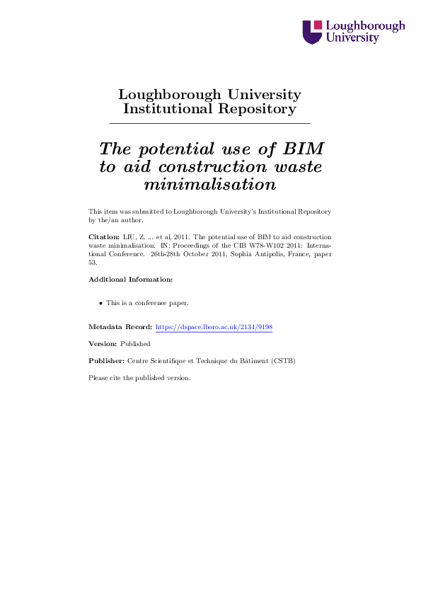 (PDF) The potential use of BIM to aid construction waste minimalisation