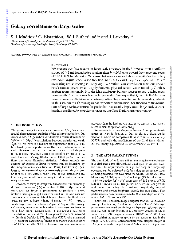 (PDF) Galaxy correlations on large scales | Jon Loveday - Academia.edu