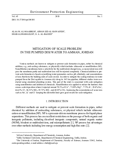 (PDF) Mitigation of scale problem in the pumped Disi water to Amman, Jordan