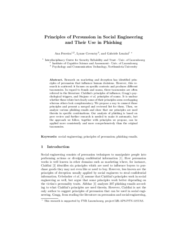 (PDF) Principles of Persuasion in Social Engineering and Their Use in ...
