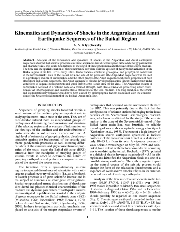 (PDF) Kinematics and Dynamics of Angarakan and Amut Earthquake Sequences