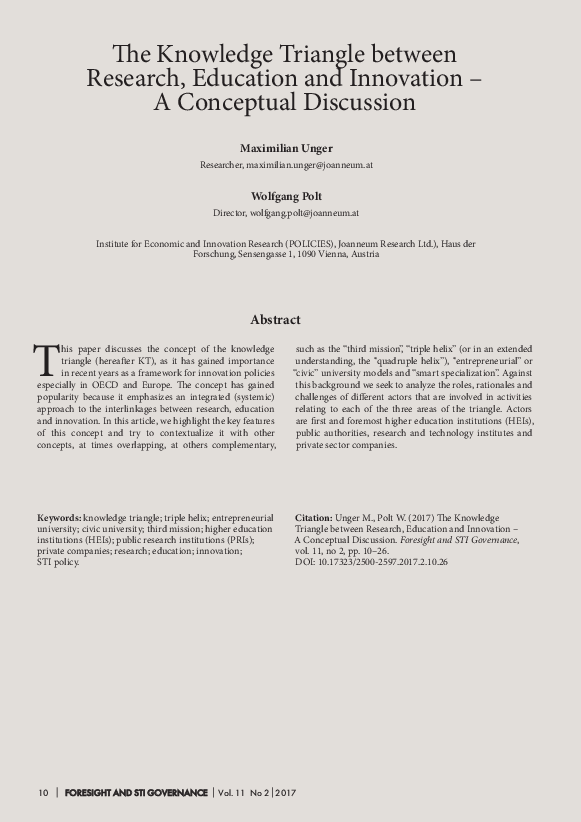 (PDF) The Knowledge Triangle between Research, Education and Innovation ...