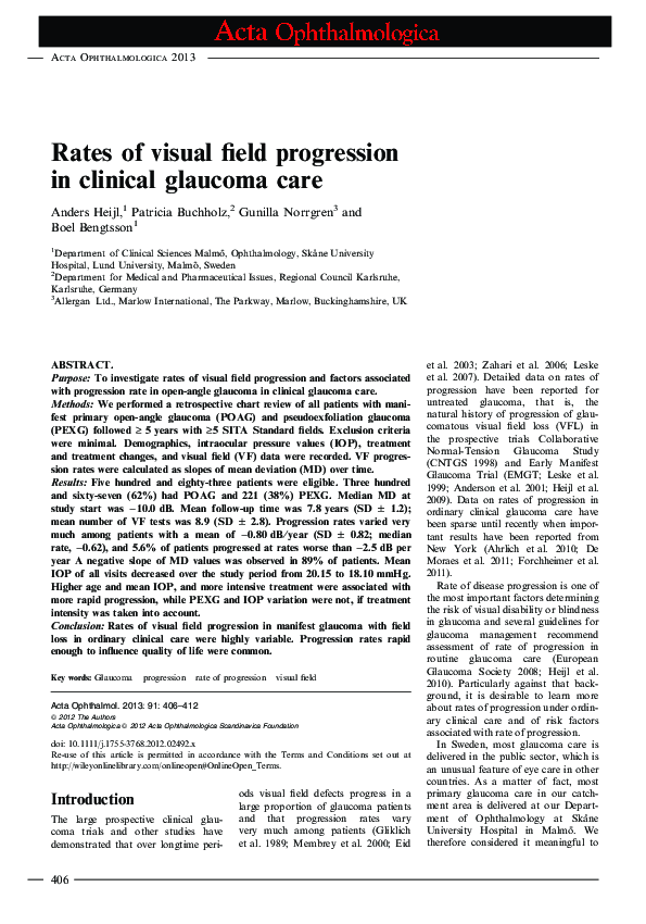 (PDF) Rates of visual field progression in clinical glaucoma care