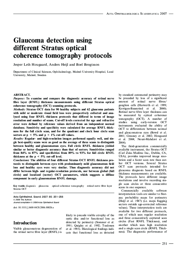 (PDF) Glaucoma detection using different Stratus optical coherence tomography protocols