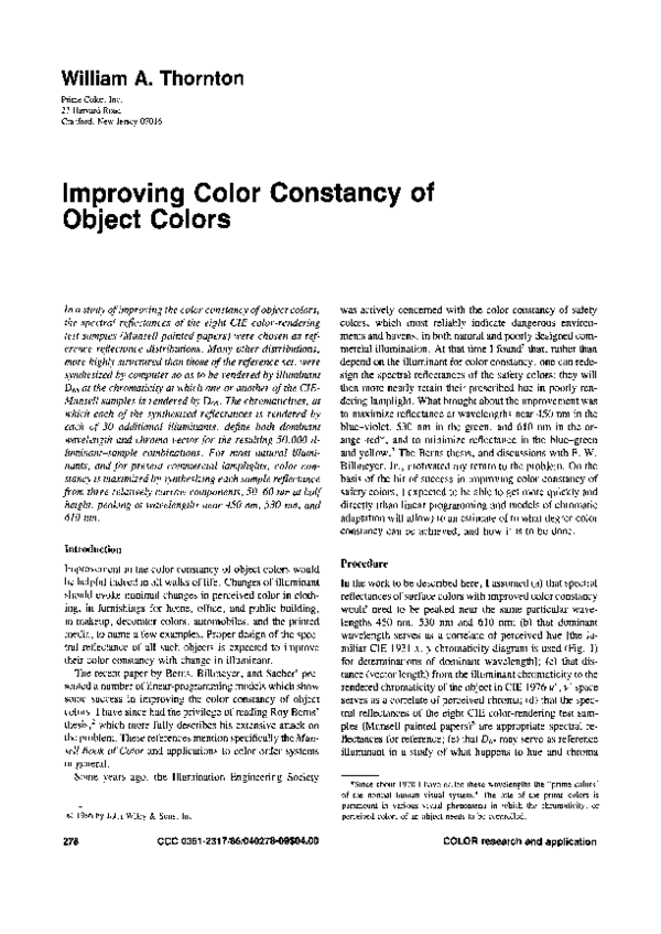(PDF) Improving color constancy of object colors