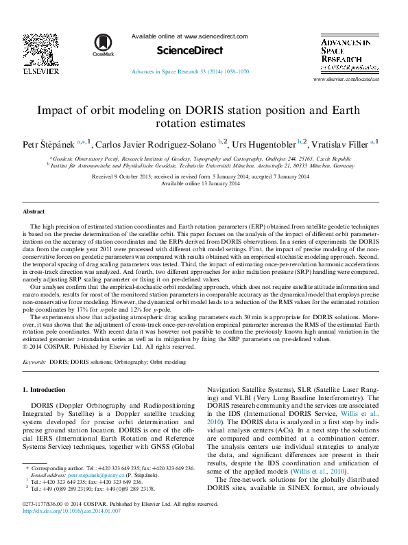 (PDF) Impact of orbit modeling on DORIS station position and Earth ...