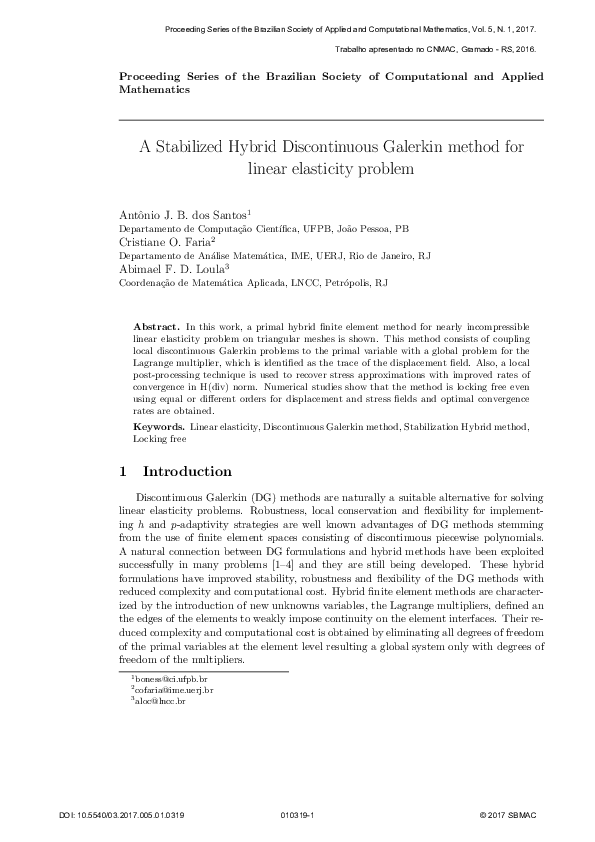 (PDF) A Stabilized Hybrid Discontinuous Galerkin method for linear elasticity problem