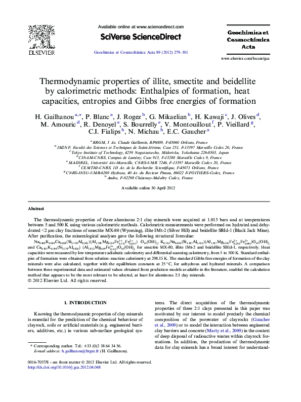(PDF) Thermodynamic properties of illite, smectite and beidellite by ...