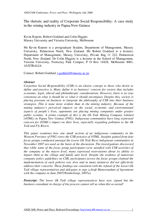 (PDF) The rhetoric and reality of Corporate Social Responsibility: A ...