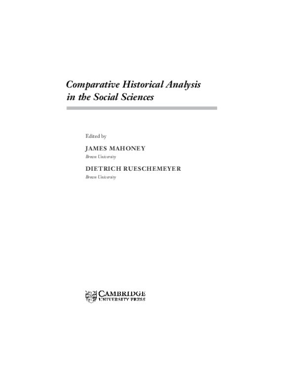 (PDF) Comparative Historical Analysis in the Social Sciences