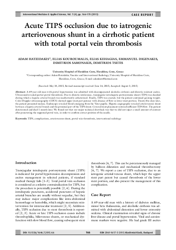 (PDF) Acute TIPS occlusion due to iatrogenic arteriovenous shunt in a ...