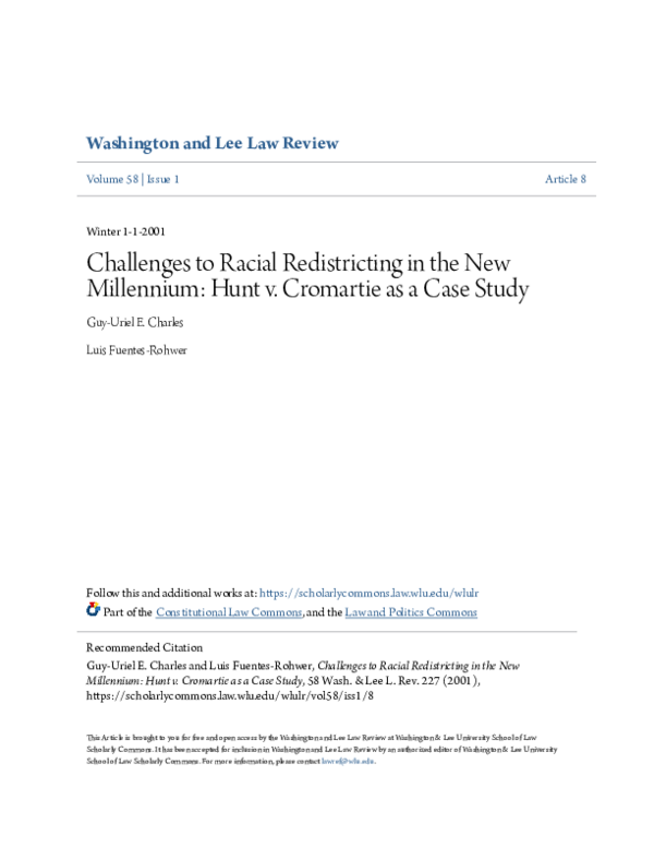 (PDF) Challenges to Racial Redistricting in the New Millennium: Hunt v ...