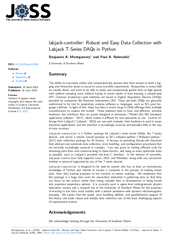 (PDF) labjack-controller: Robust and Easy Data Collection with Labjack T-Series DAQs in Python