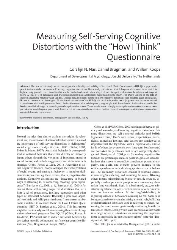 (PDF) Measuring Self-Serving Cognitive Distortions with the “How I ...