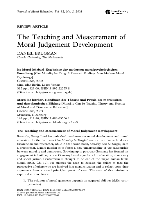 (PDF) The Teaching and Measurement of Moral Judgement Development