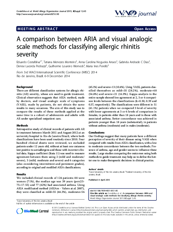(PDF) A comparison between ARIA and visual analogic scale methods for ...