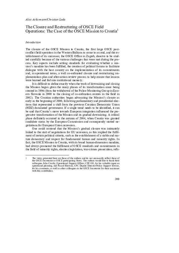 (PDF) The Closure and Restructuring of OSCE Field Operations: The Case ...