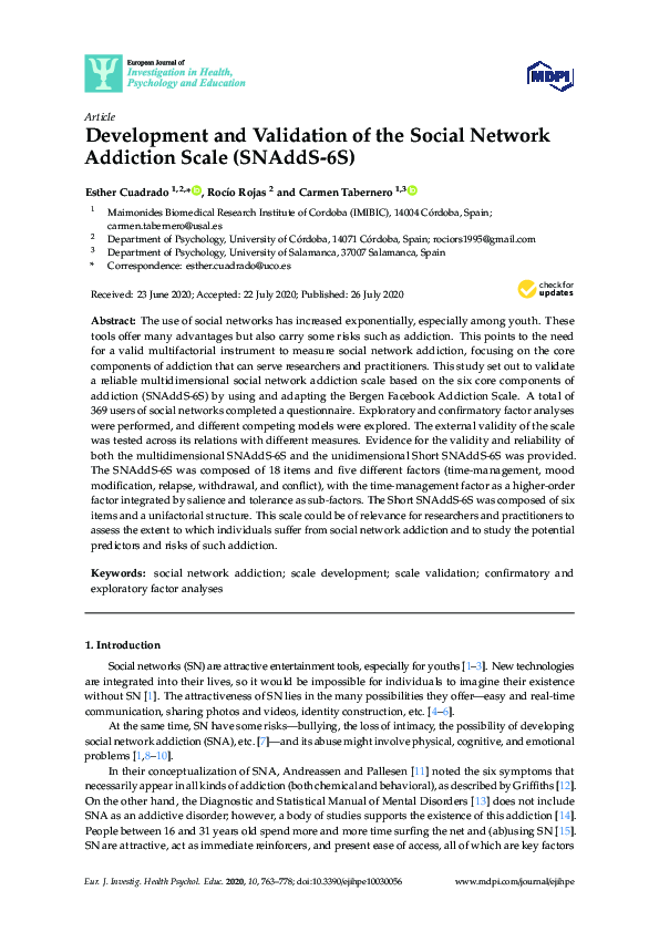 (PDF) Development and Validation of the Social Network Addiction Scale ...