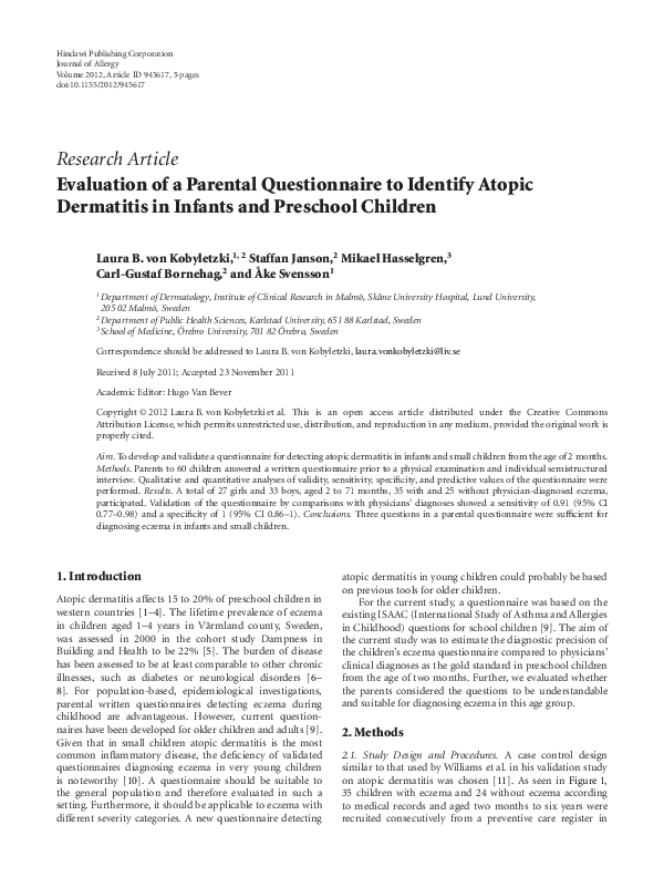 (PDF) Evaluation of a Parental Questionnaire to Identify Atopic ...