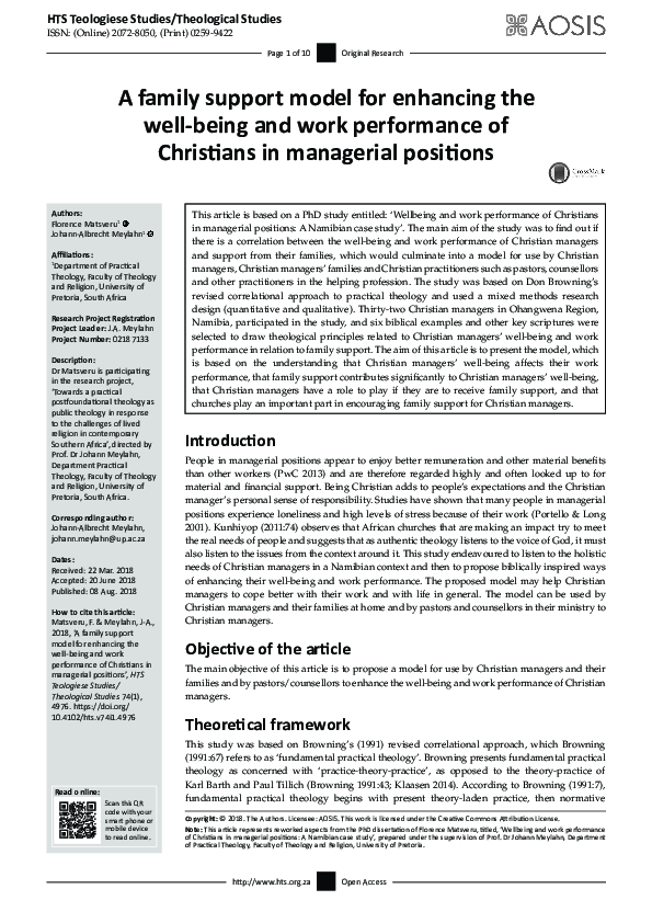 (PDF) A family support model for enhancing the well-being and work ...