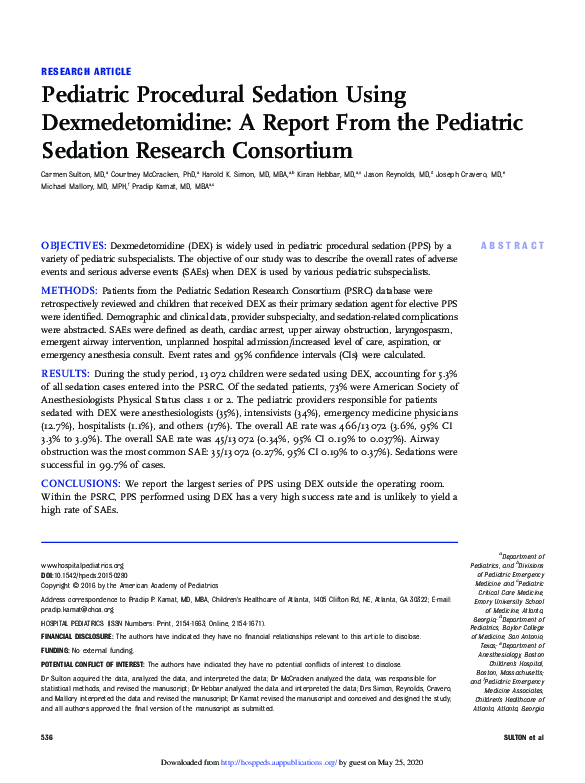 (PDF) Pediatric Procedural Sedation Using Dexmedetomidine: A Report ...