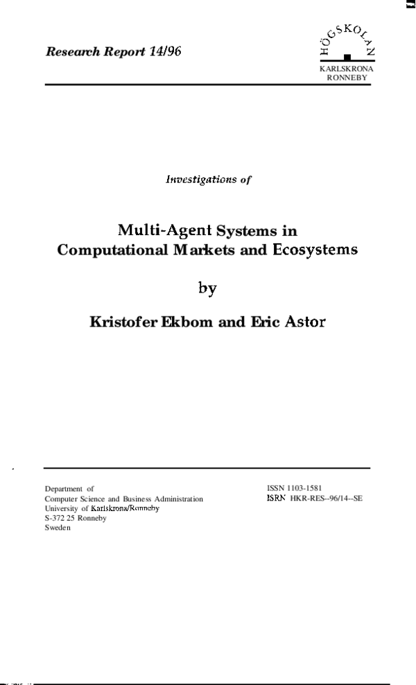 (PDF) Multi-Agent Systems in Computational Markets and Ecosystems