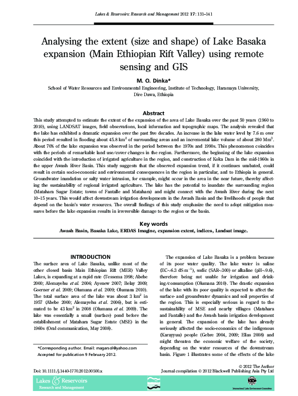(PDF) Analysing the extent (size and shape) of Lake Basaka expansion ...
