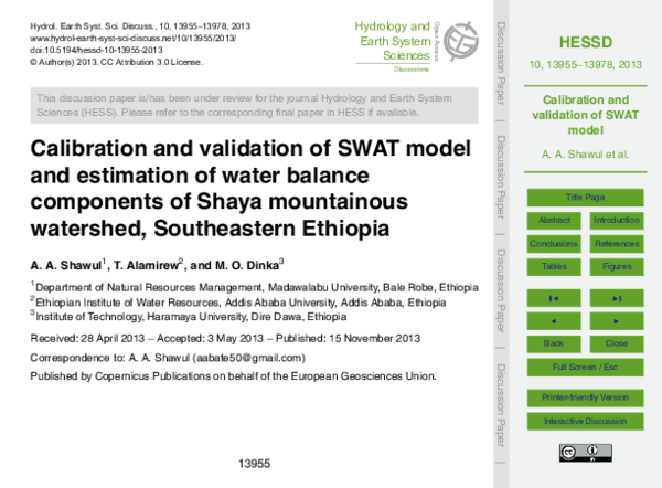 Pdf Calibration And Validation Of Swat Model And Estimation Of Water Balance Components Of
