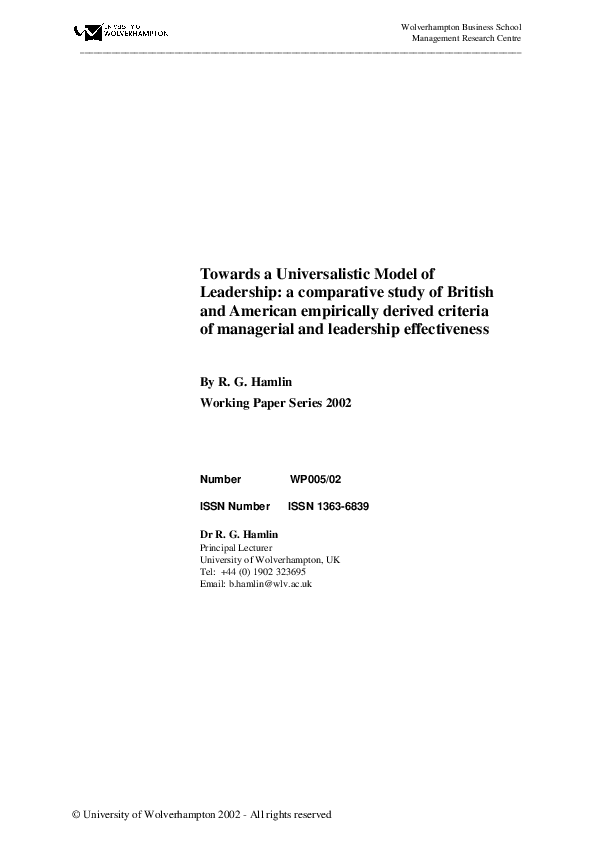 (PDF) Towards a Universalistic Model of Leadership: a comparative study ...