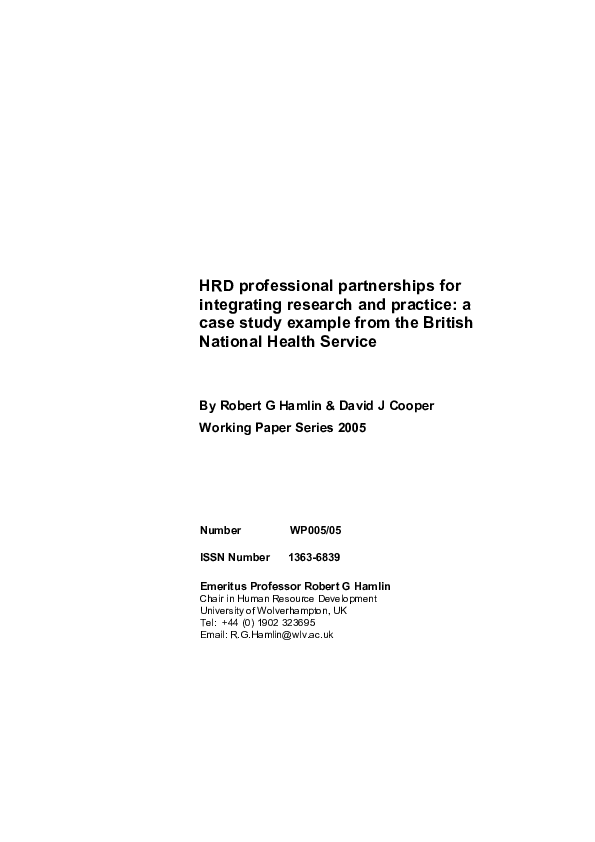 (PDF) HRD professional partnerships for integrating research and practice: a case study example ...