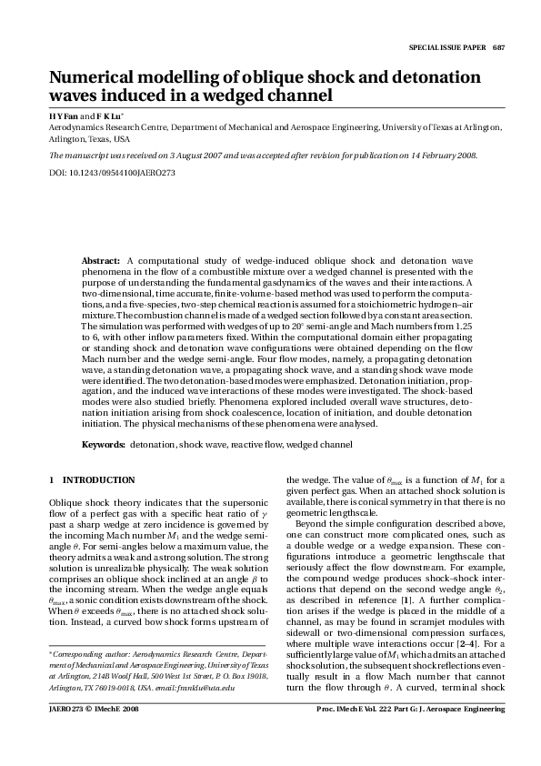 (PDF) Numerical modelling of oblique shock and detonation waves induced in a wedged channel