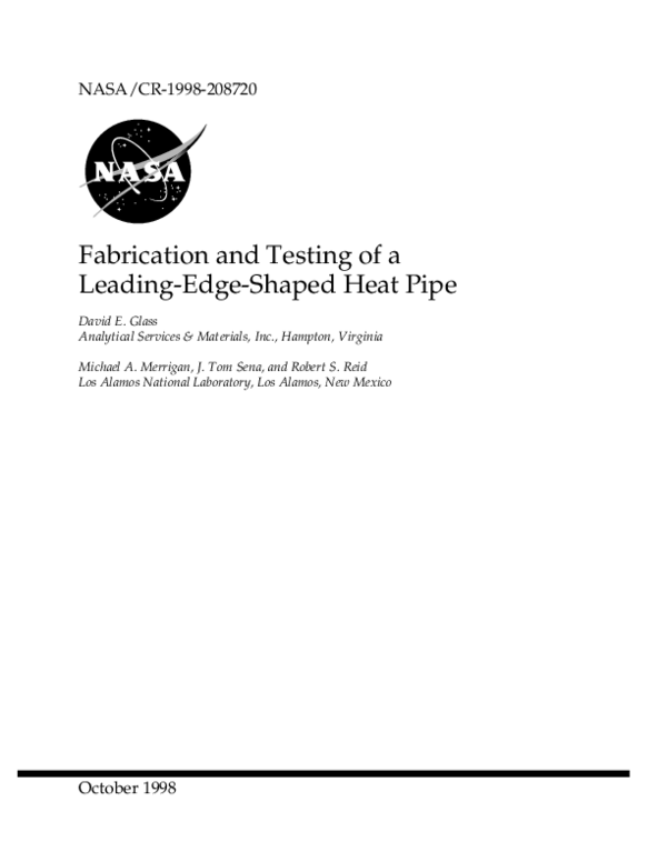 (PDF) Fabrication and Testing of a Leading-Edge-Shaped Heat Pipe