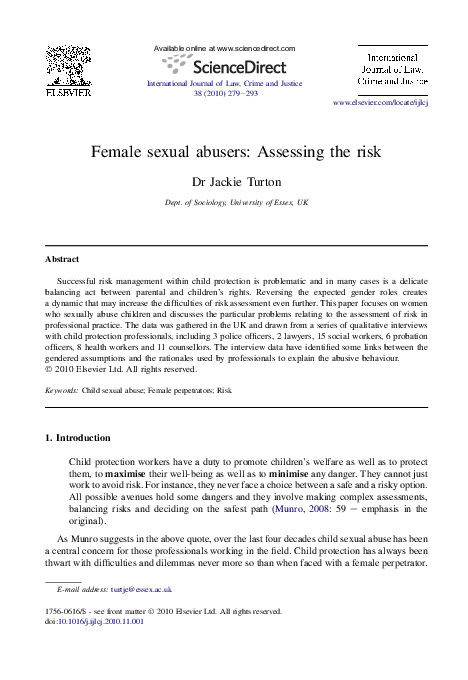 (PDF) Female sexual abusers: Assessing the risk